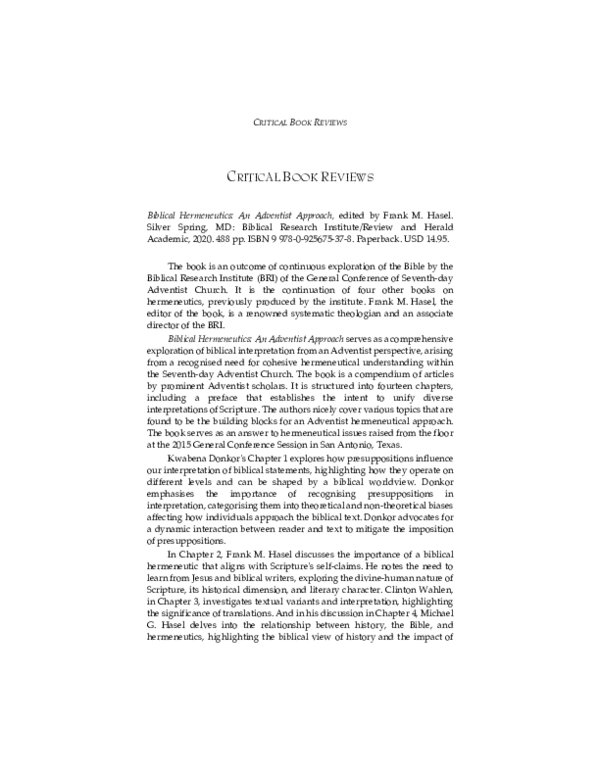 (PDF) Biblical Hermeneutics: An Adventist Approach, edited by Frank M ...