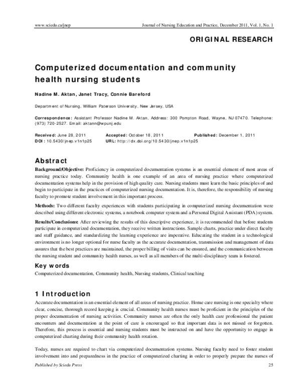 (PDF) Computerized documentation and community health nursing students