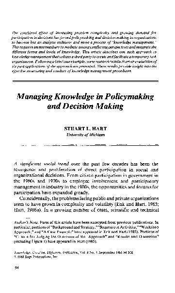(PDF) Managing Knowledge in Policymaking and Decision Making