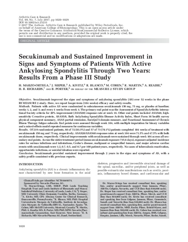 (PDF) Secukinumab and Sustained Improvement in Signs and Symptoms of Patients With Active ...