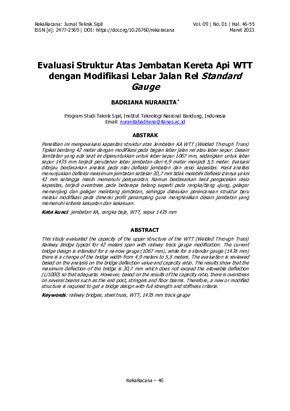 (PDF) Evaluasi Struktur Atas Jembatan Kereta Api WTT dengan Modifikasi Lebar Jalan Rel Standard ...