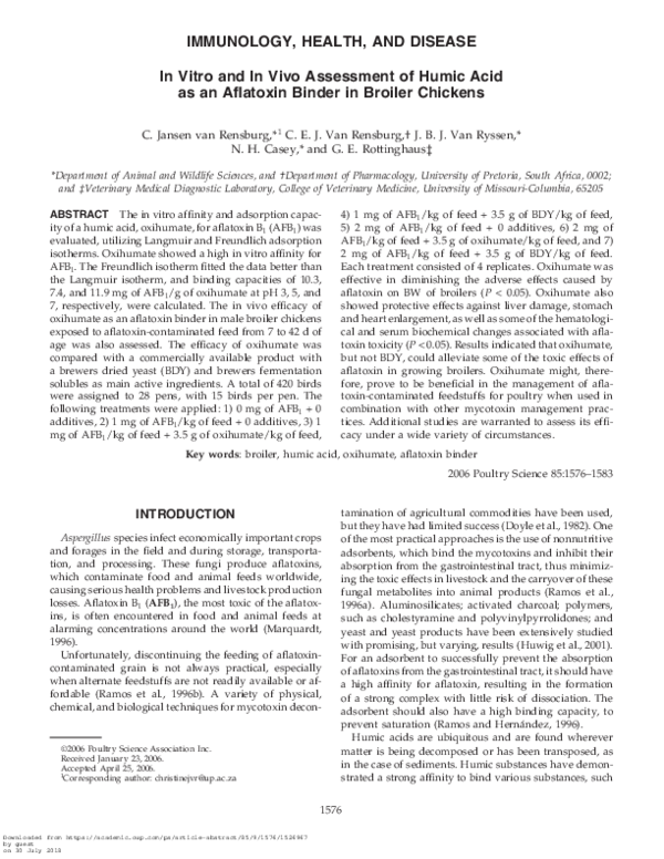 (PDF) In Vitro and In Vivo Assessment of Humic Acid as an Aflatoxin ...