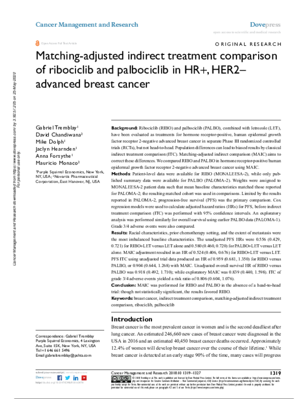 (PDF) Matching-adjusted indirect treatment comparison of ribociclib and ...