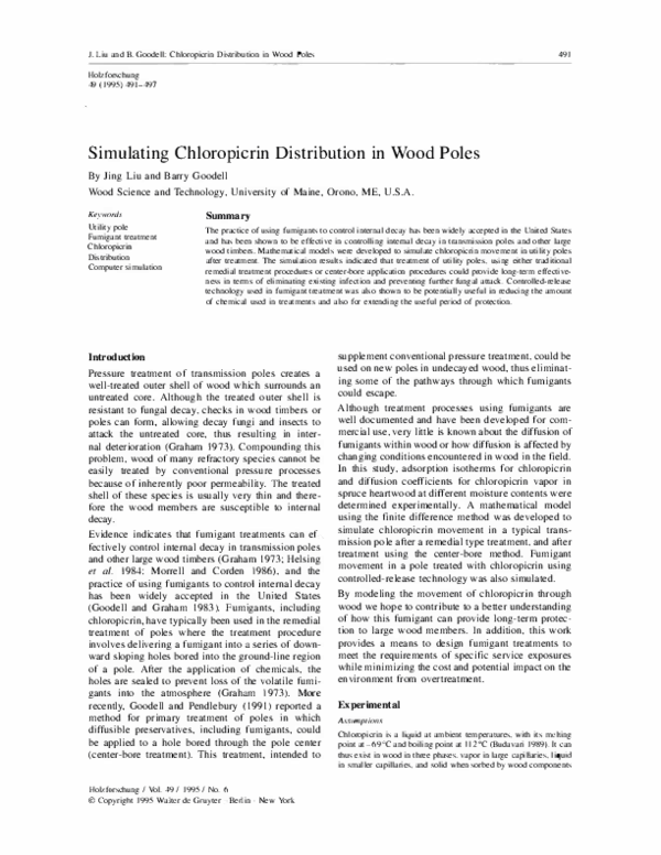 (PDF) Simulating Chloropicrin Distribution in Wood Poles
