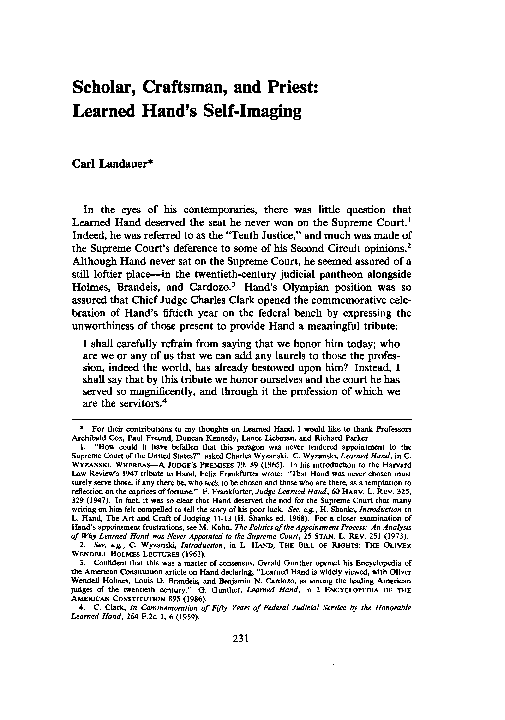 (PDF) Scholar, Craftsman, and Priest: Learned Hand's Self-Imaging