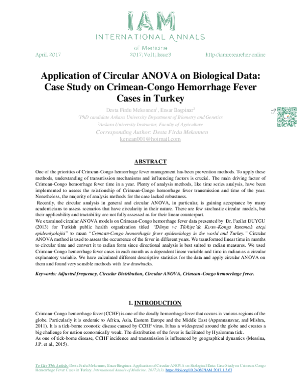 (PDF) Circular ANOVA on Crimean-Congo Fever Data