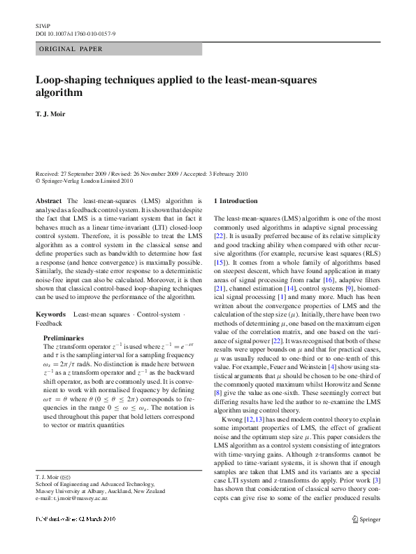(PDF) Loop-shaping techniques applied to the least-mean-squares algorithm