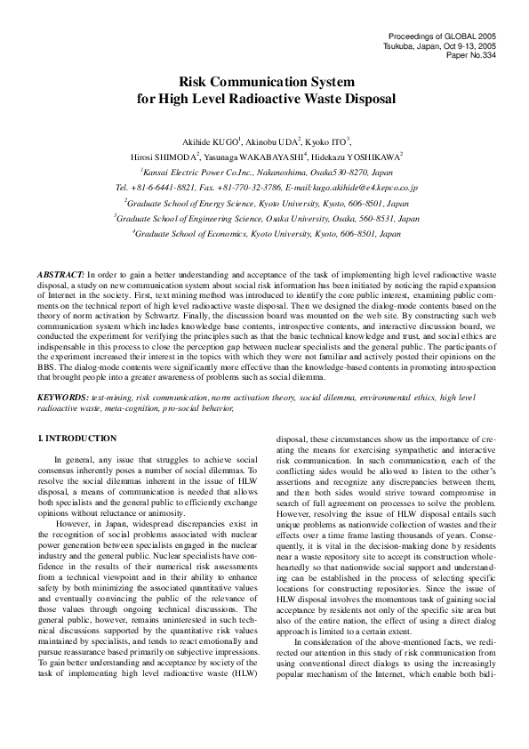 (PDF) Risk Communication System for High Level Radioactive Waste Disposal