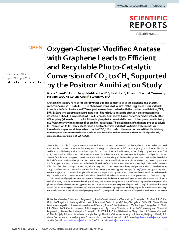 (PDF) Oxygen-Cluster-Modified Anatase with Graphene Leads to Efficient ...