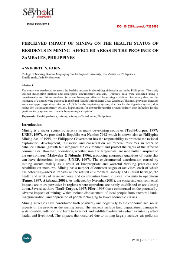 (PDF) Perceived Impact of Mining on the Health Status of Residents in ...