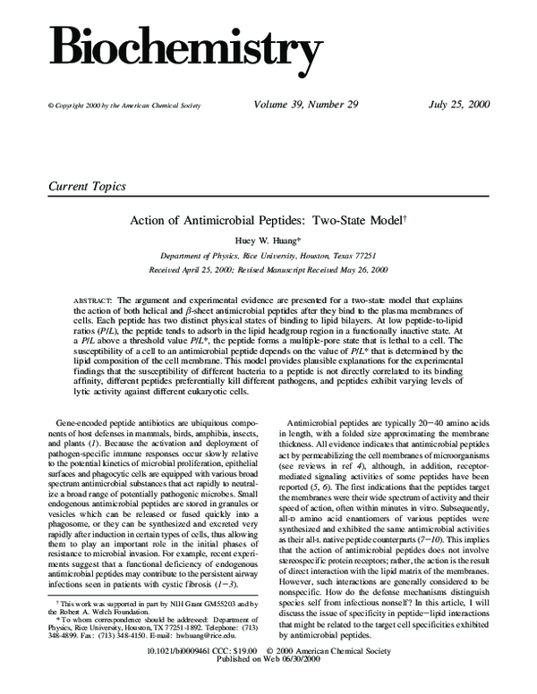 (PDF) Action of Antimicrobial Peptides: Two-State Model