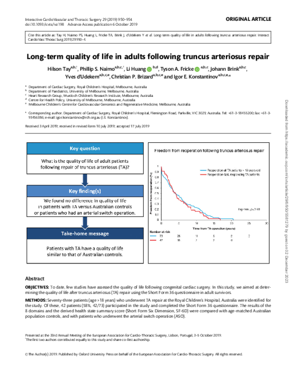(PDF) Long-term quality of life in adults following truncus arteriosus ...