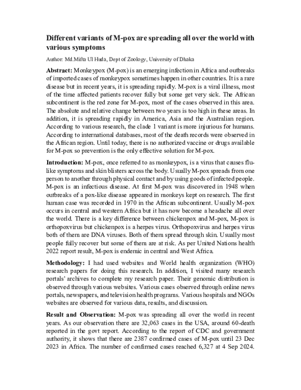 (PDF) Different variants of M-pox are spreading all over the world with ...