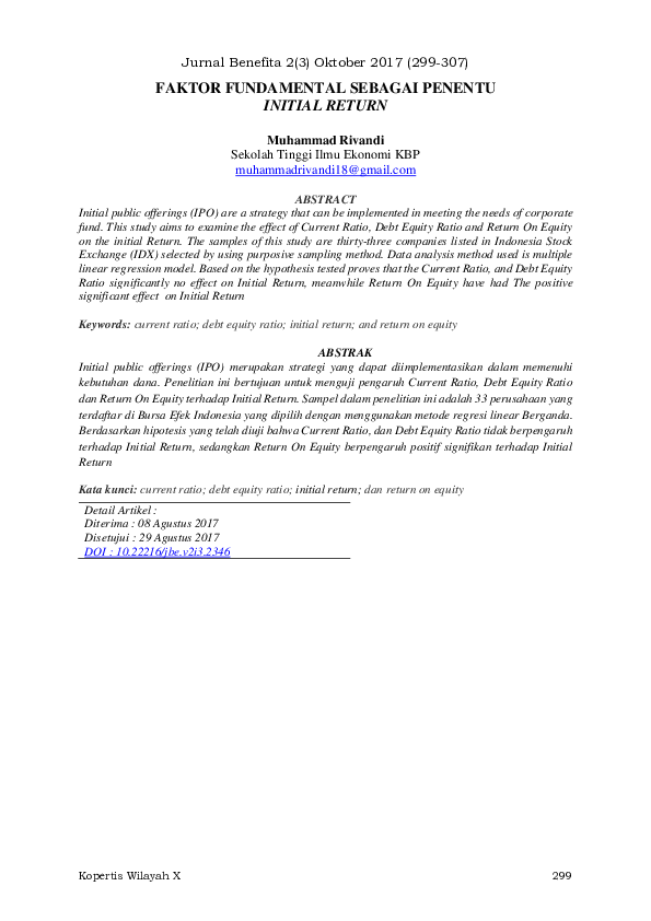 (PDF) Faktor Fundamental Sebagai Penentu Initial Return