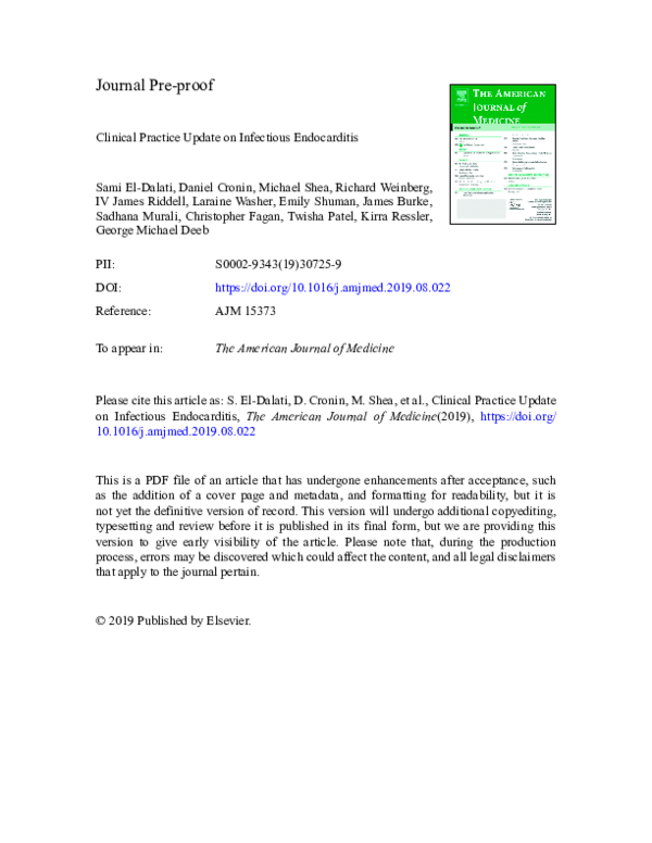 (PDF) Journal Pre-proof Clinical Practice Update on Infectious Endocarditis