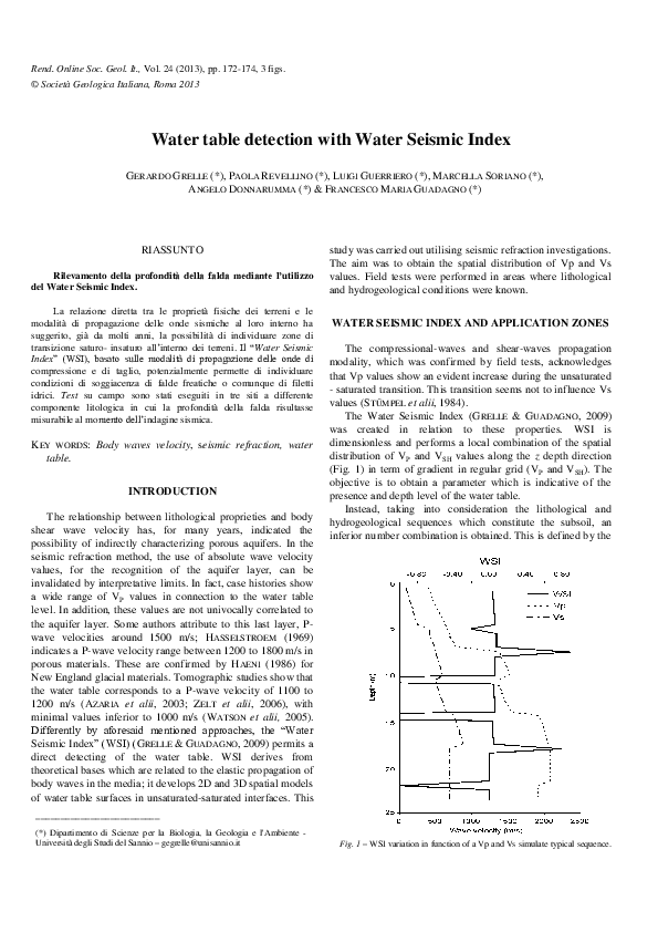 (PDF) Water table detection with Water Seismic Index