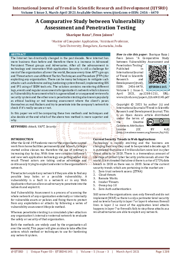 (PDF) A Comparative Study between Vulnerability Assessment and ...