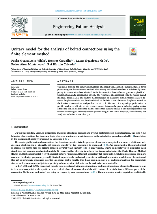 (PDF) Unitary model for the analysis of bolted connections using the finite element method