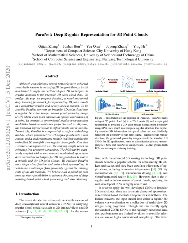 (PDF) ParaNet: Deep Regular Representation for 3D Point Clouds | junhui hou - Academia.edu