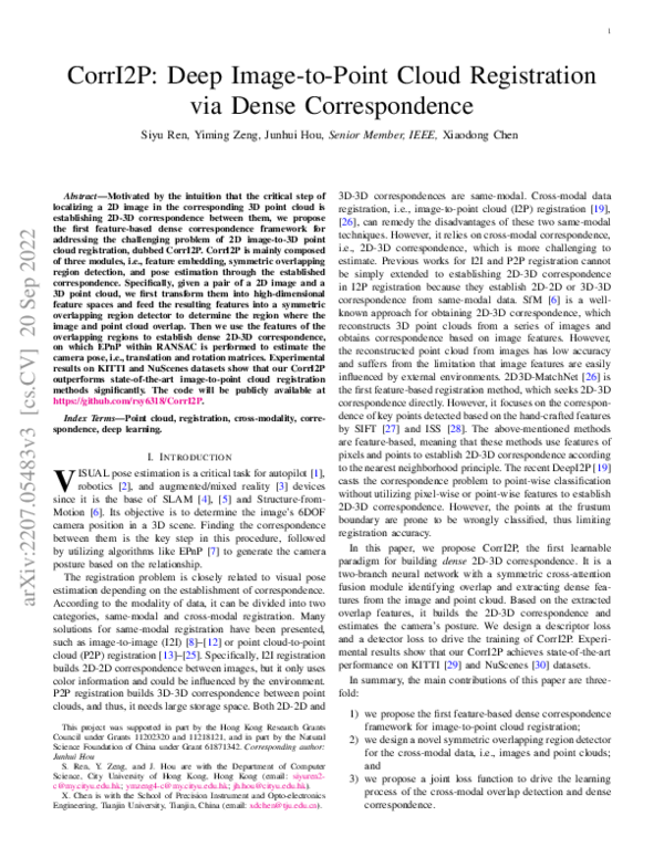 (PDF) CorrI2P: Deep Image-to-Point Cloud Registration via Dense Correspondence
