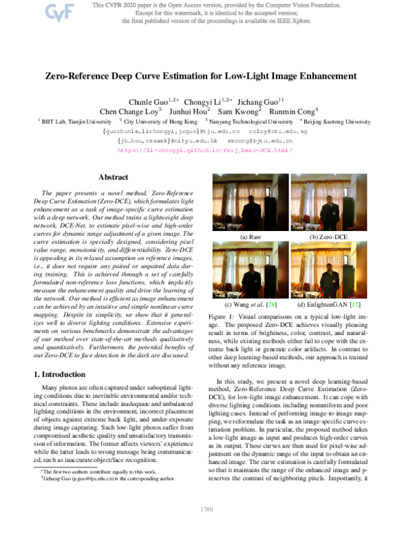 (PDF) Zero-Reference Deep Curve Estimation for Low-Light Image Enhancement