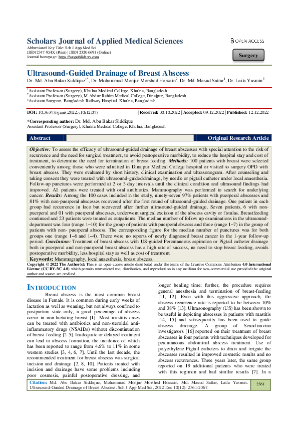 (PDF) Ultrasound-Guided Drainage of Breast Abscess