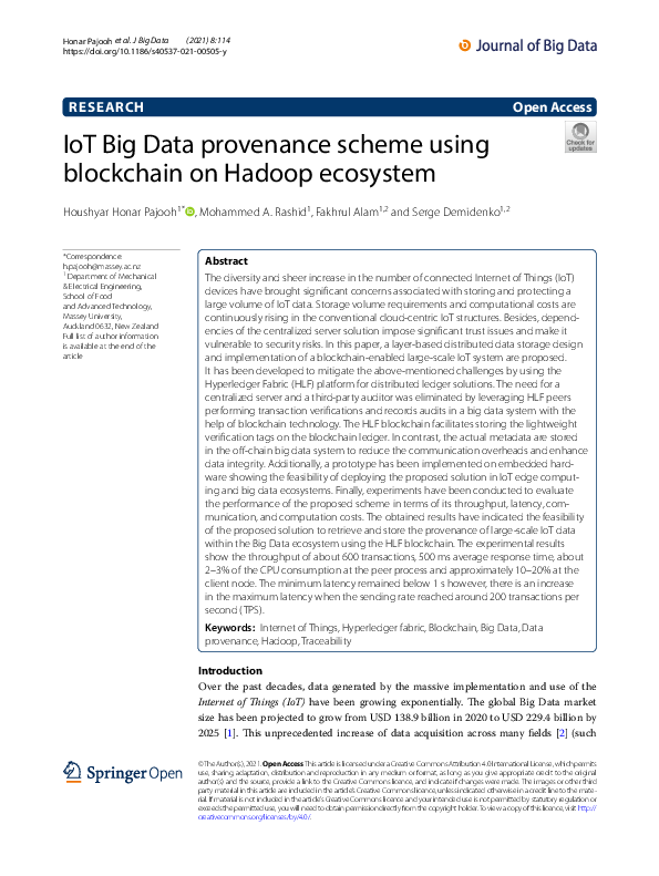 (PDF) IoT Big Data provenance scheme using blockchain on Hadoop ecosystem