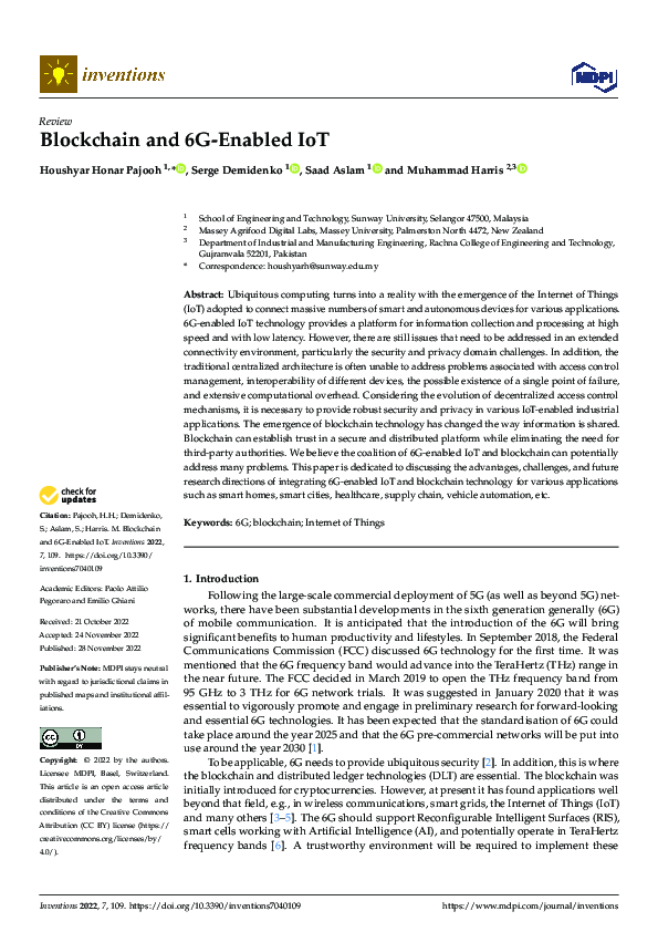 (PDF) Blockchain and 6G-Enabled IoT
