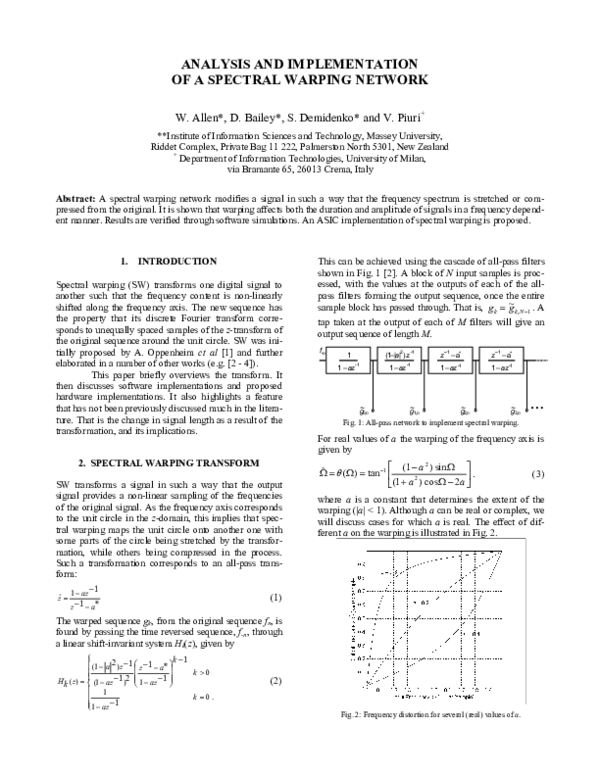 (PDF) Analysis and implementation of a spectral warping network