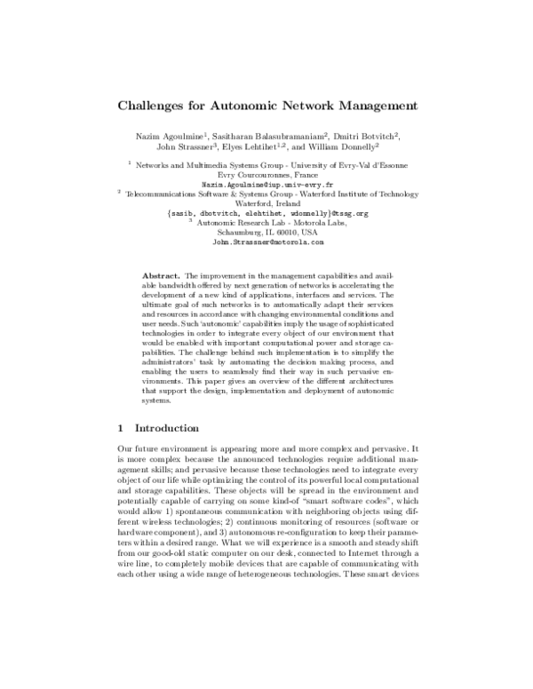 (PDF) Challenges for autonomic network management | Nazim Agoulmine - Academia.edu