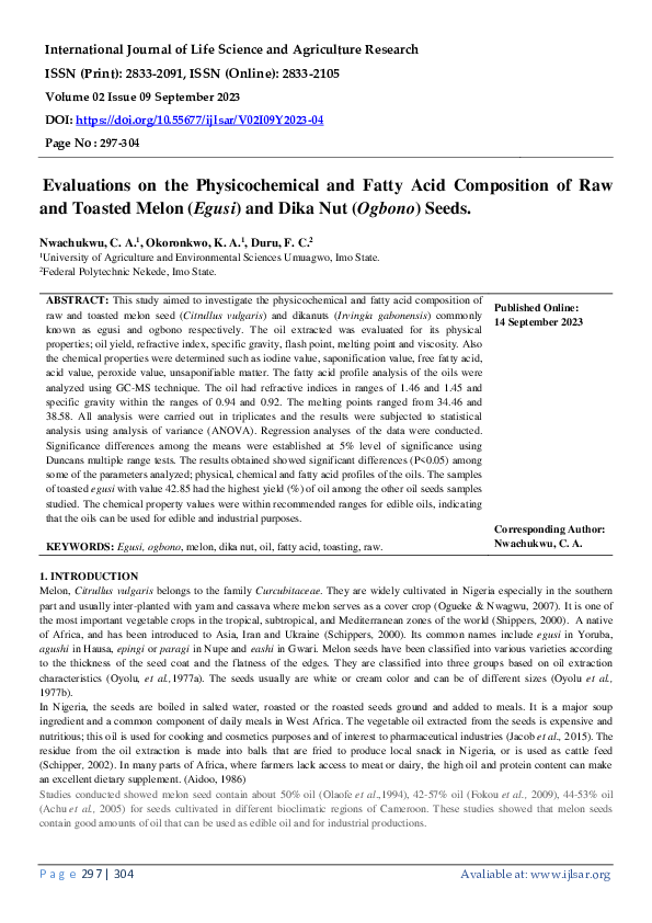 (PDF) Evaluations on the Physicochemical and Fatty Acid Composition of ...