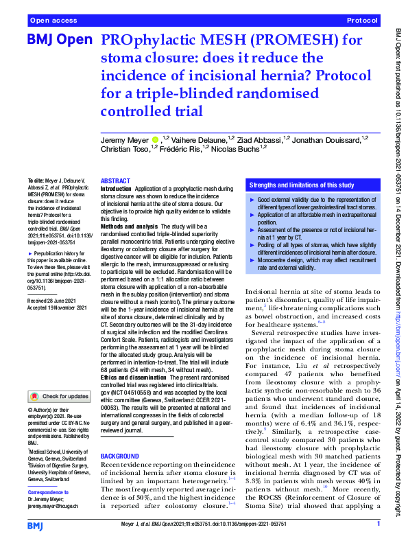 (PDF) PROphylactic MESH (PROMESH) for stoma closure: does it reduce the ...