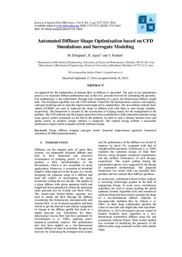 (PDF) Automated Diffuser Shape Optimization based on CFD Simulations and Surrogate Modeling