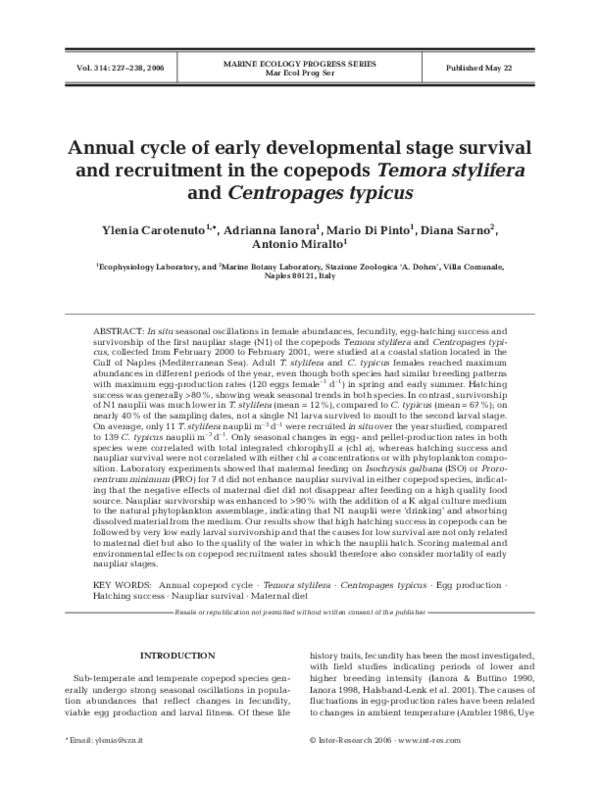 (PDF) Annual cycle of early developmental stage survival and ...