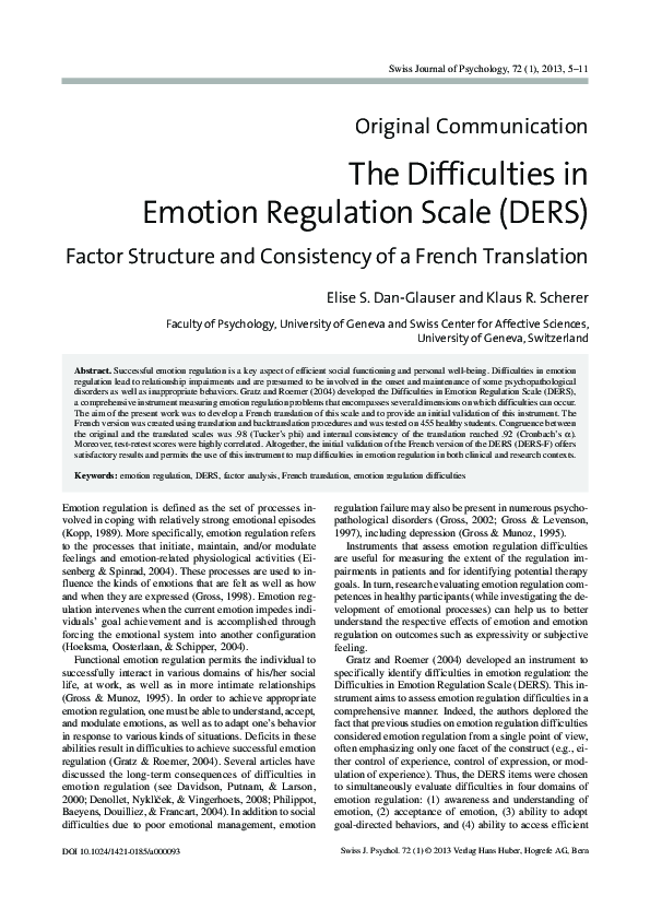 (PDF) The Difficulties in Emotion Regulation Scale (DERS)