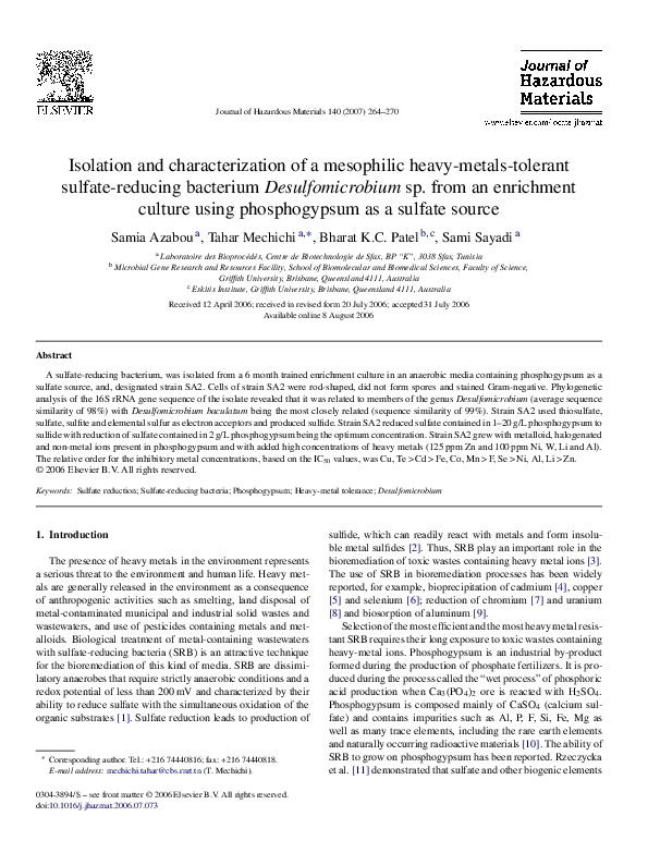 (PDF) Isolation and characterization of a mesophilic heavy-metals ...