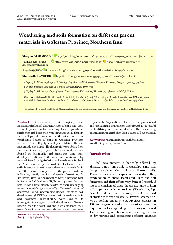 Weathering and soils formation on different parent materials in ...