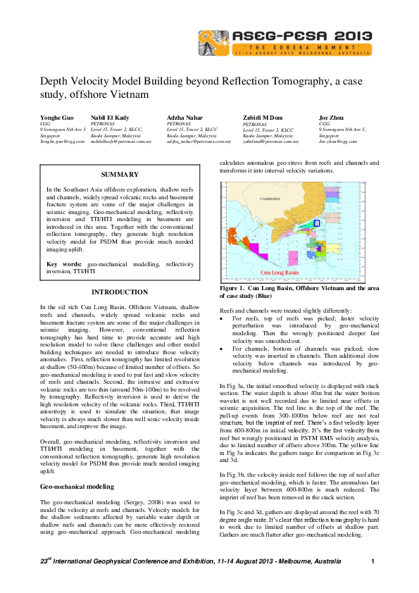 (PDF) Depth velocity model building beyond reflection tomography, a case study, Offshore Vietnam ...