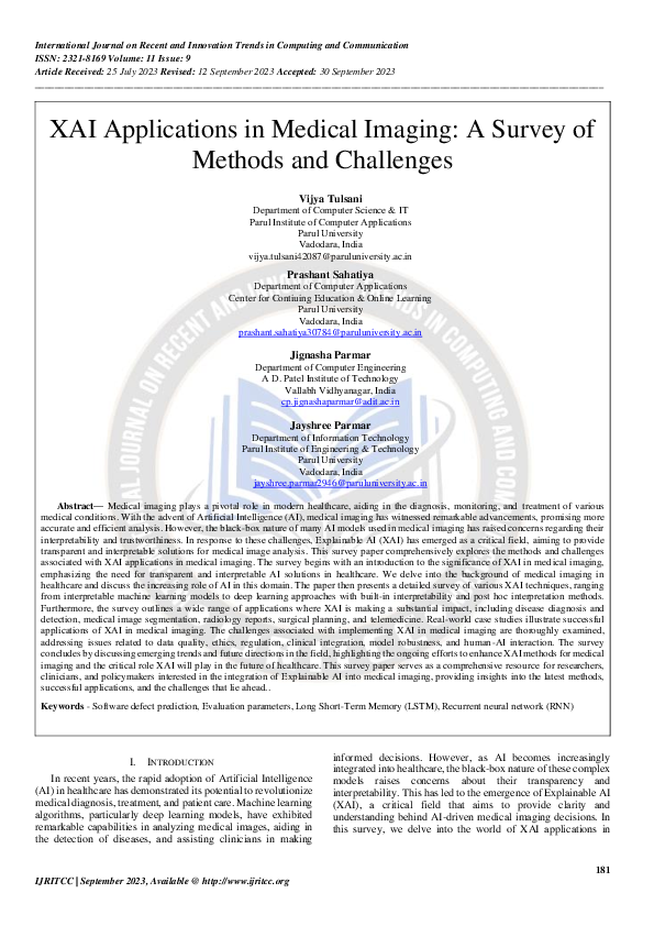 (PDF) XAI Applications in Medical Imaging: A Survey of Methods and ...