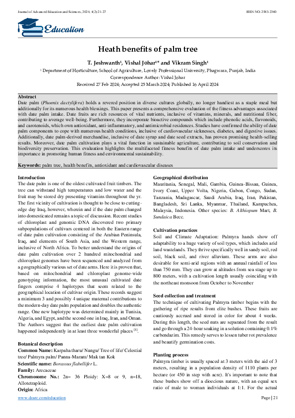 (PDF) Heath benefits of palm tree