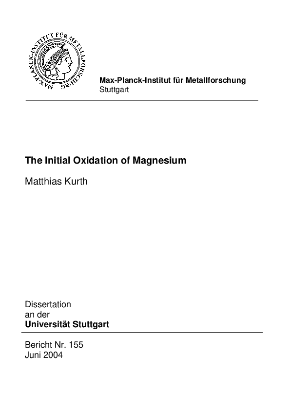 (PDF) The initial oxidation of magnesium