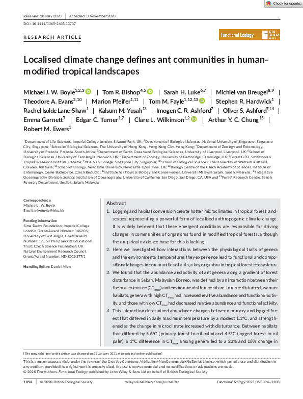 (PDF) Localised climate change defines ant communities in human ...