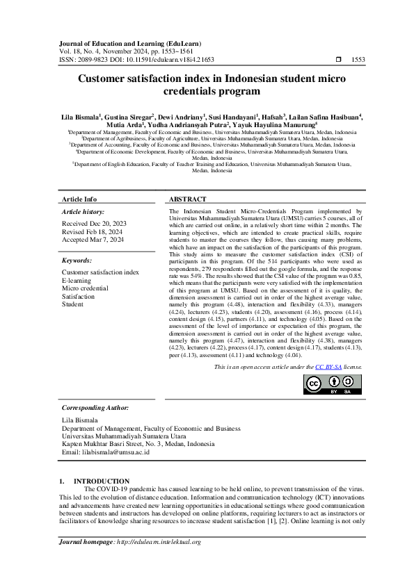 (PDF) Customer satisfaction index in Indonesian student micro credentials program