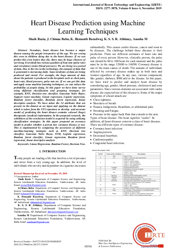 (PDF) Heart Disease Prediction using Machine Learning Techniques