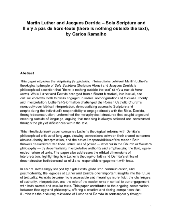 (PDF) Martin Luther and Jacques Derrida -Sola Scriptura and Il n'y a ...