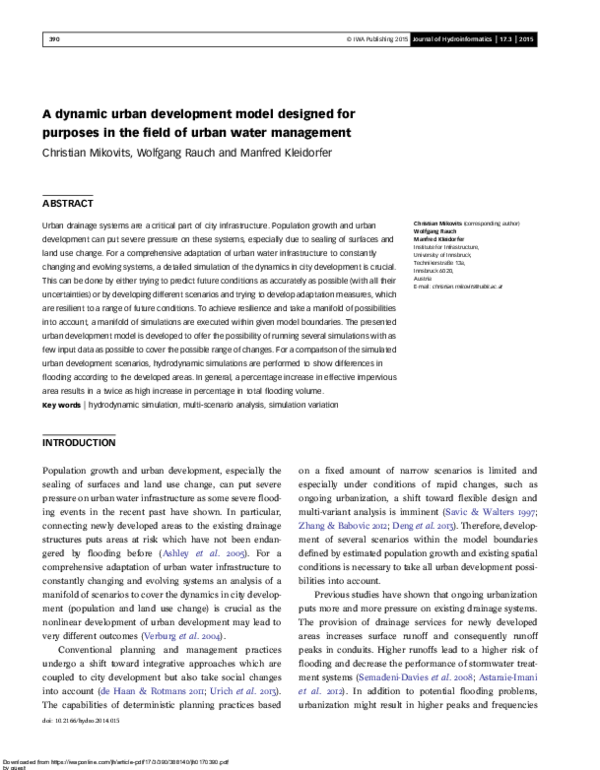 (PDF) A dynamic urban development model designed for purposes in the field of urban water management