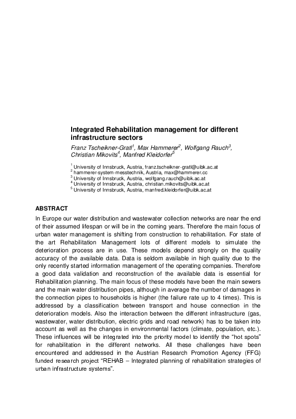 (PDF) Integrated Rehabilitation management for different infrastructure ...