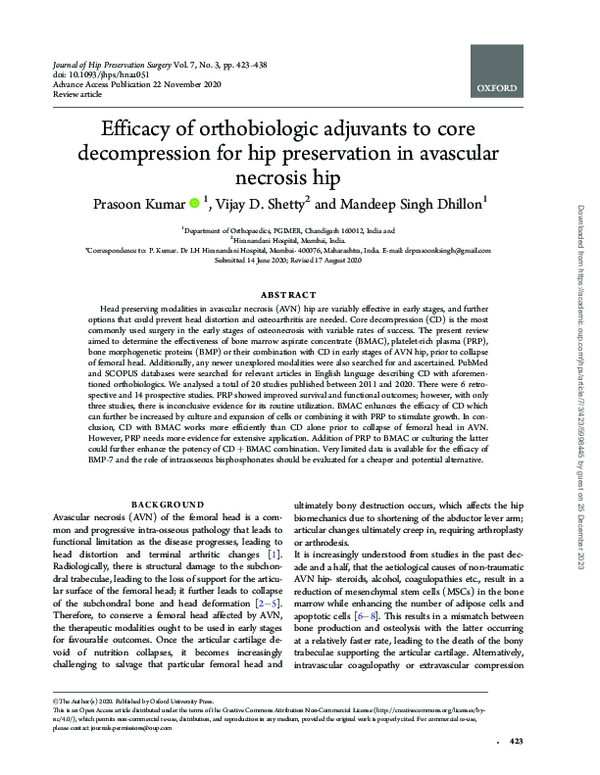 (PDF) Efficacy of orthobiologic adjuvants to core decompression for hip ...