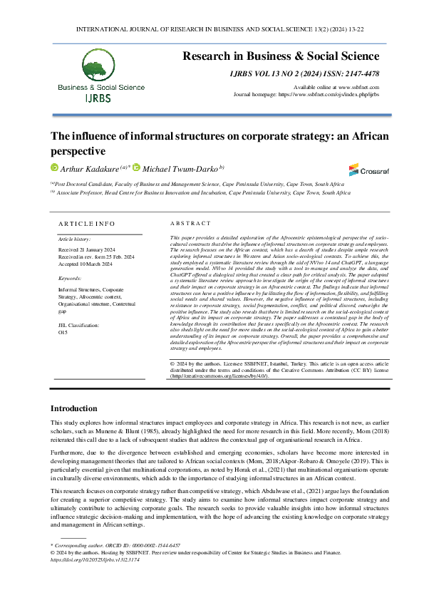 (PDF) The influence of informal structures on corporate strategy: an ...
