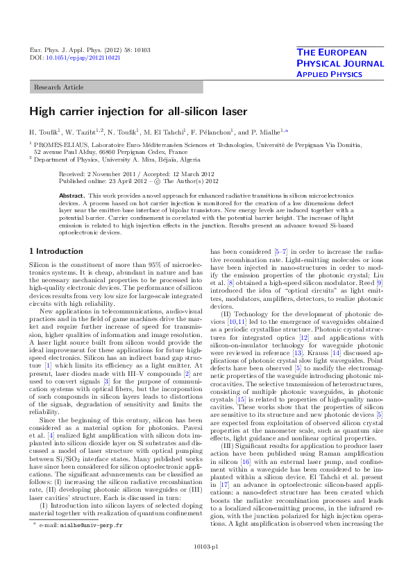(PDF) High carrier injection for all-silicon laser